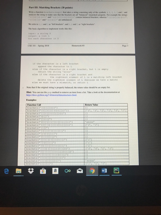 Solved Part III: Matching Brackets (29 points) Write a | Chegg.com