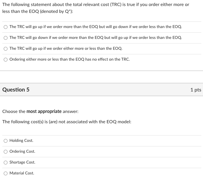 Solved The following statement about the total relevant cost | Chegg.com