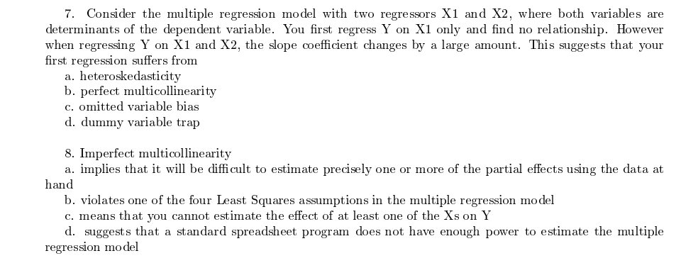 Solved 7. Consider the multiple regression model with two | Chegg.com
