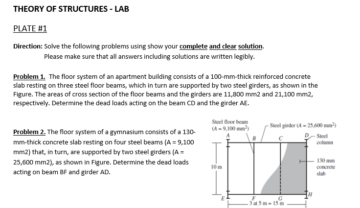 Solved THEORY OF STRUCTURES - LAB PLATE #1 Direction: Solve | Chegg.com