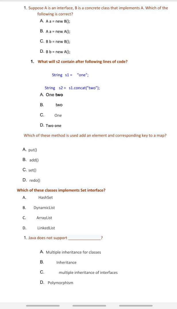 Solved 1. Suppose A is an interface, B is a concrete class | Chegg.com
