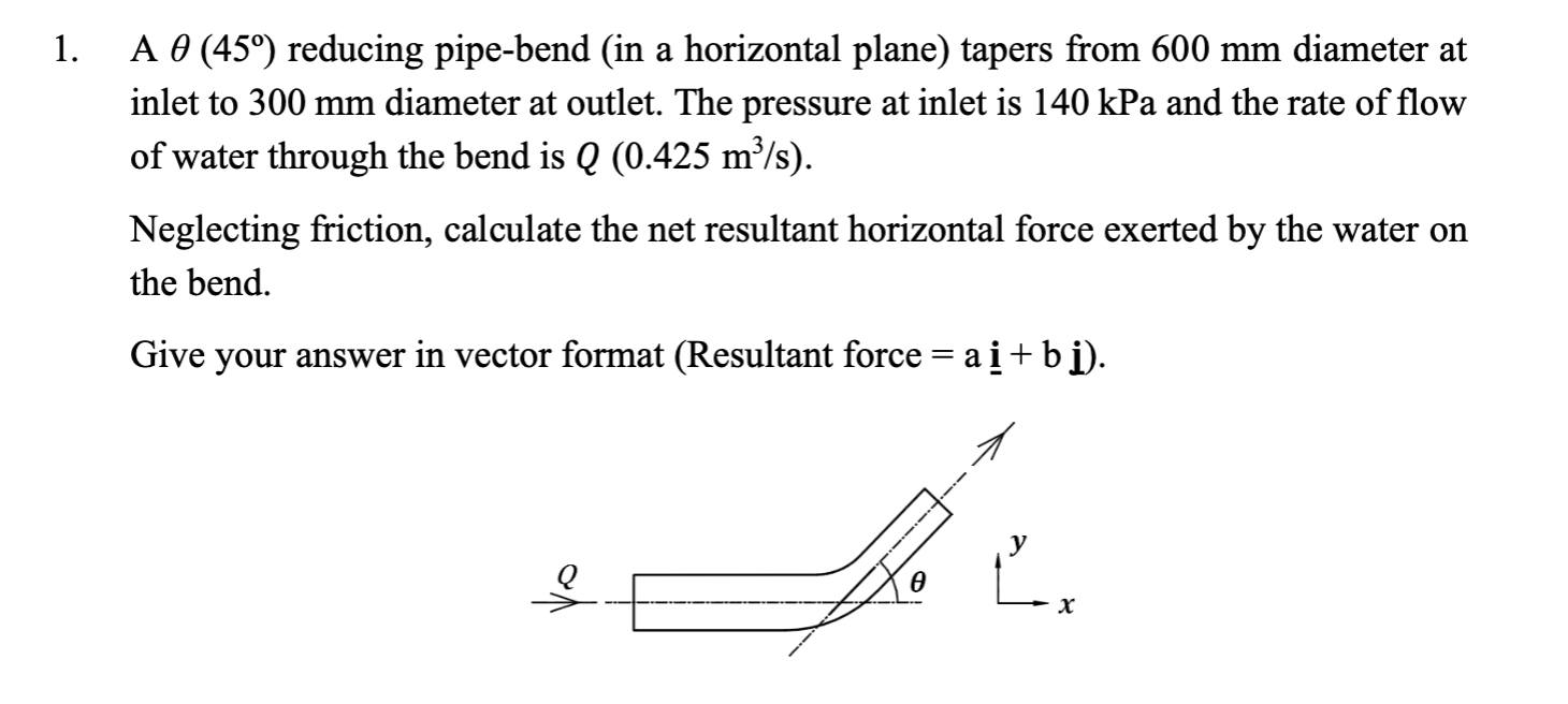 Solved 1. A 0 (459) reducing pipe-bend (in a horizontal | Chegg.com