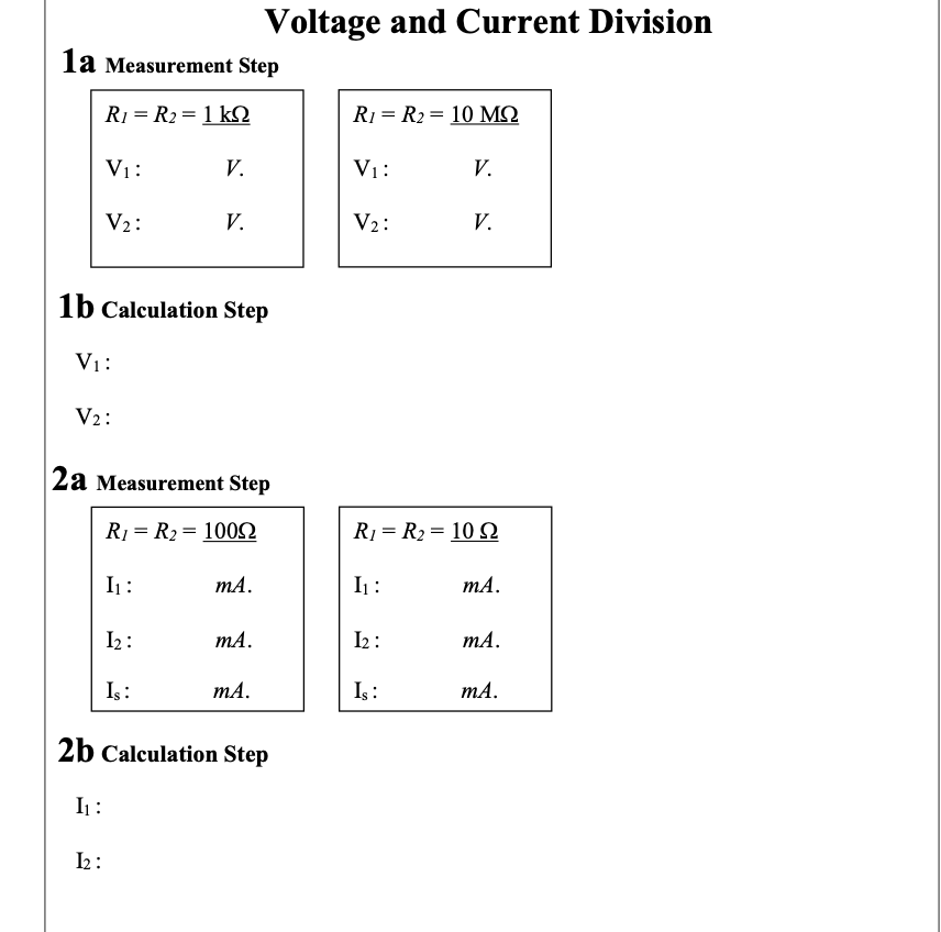 Solved In this exercise voltage and current divisions are | Chegg.com