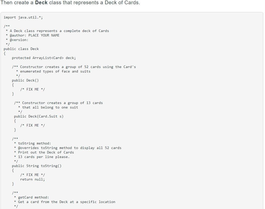 Solved Create a Card class that represents a playing card | Chegg.com