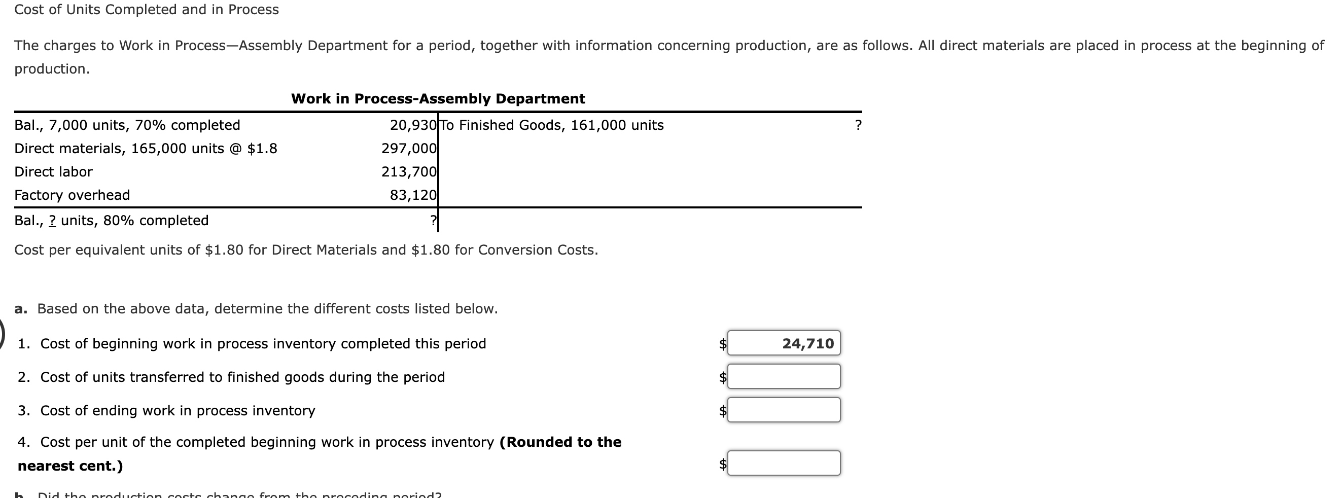 Solved a. Cost of beginning work in process inventory | Chegg.com