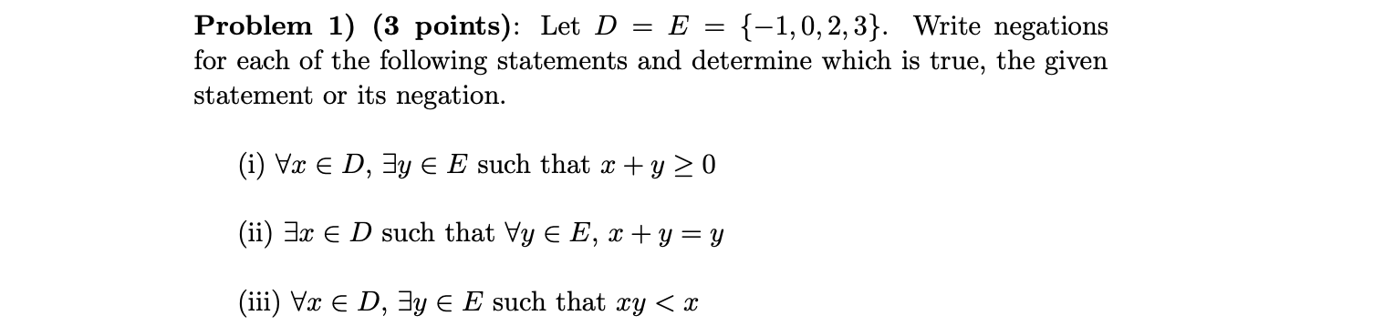 Solved Problem 1) (3 points): Let D=E={−1,0,2,3}. Write | Chegg.com