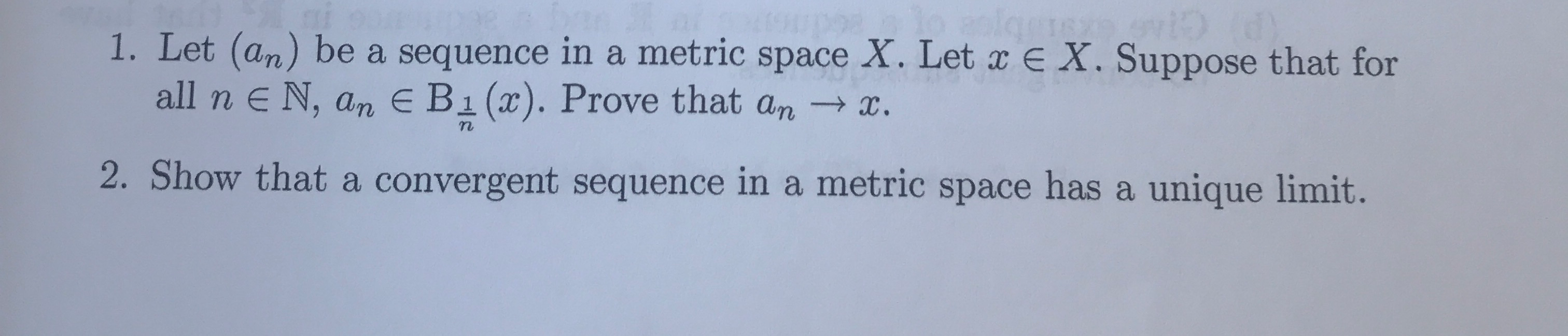 Solved 1. Let (an) be a sequence ina metric space X. Let x e | Chegg.com