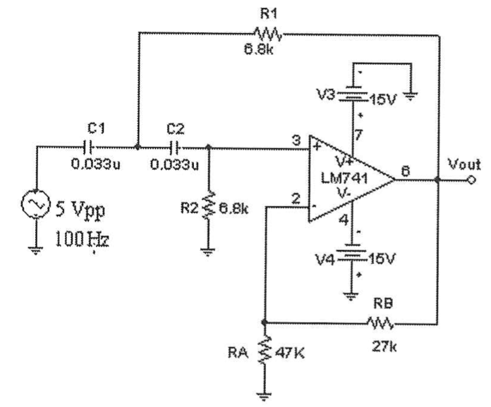 Solved 5 Vpp 100 Hz R2 ww 6.8k CZ 0.033u R1 6.8k C1 0.033u | Chegg.com