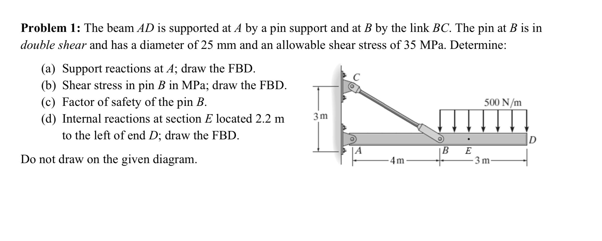 Solved Problem 1: The beam AD is supported at A by a pin | Chegg.com