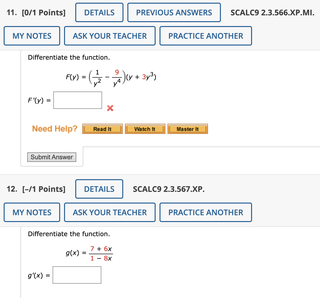 Solved 11. [0/1 Points] Differentiate the function. | Chegg.com
