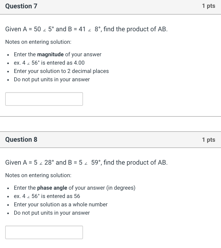 Solved Question 7 1 pts Given A = 50 – 5° and B = 41 _ 8°, | Chegg.com