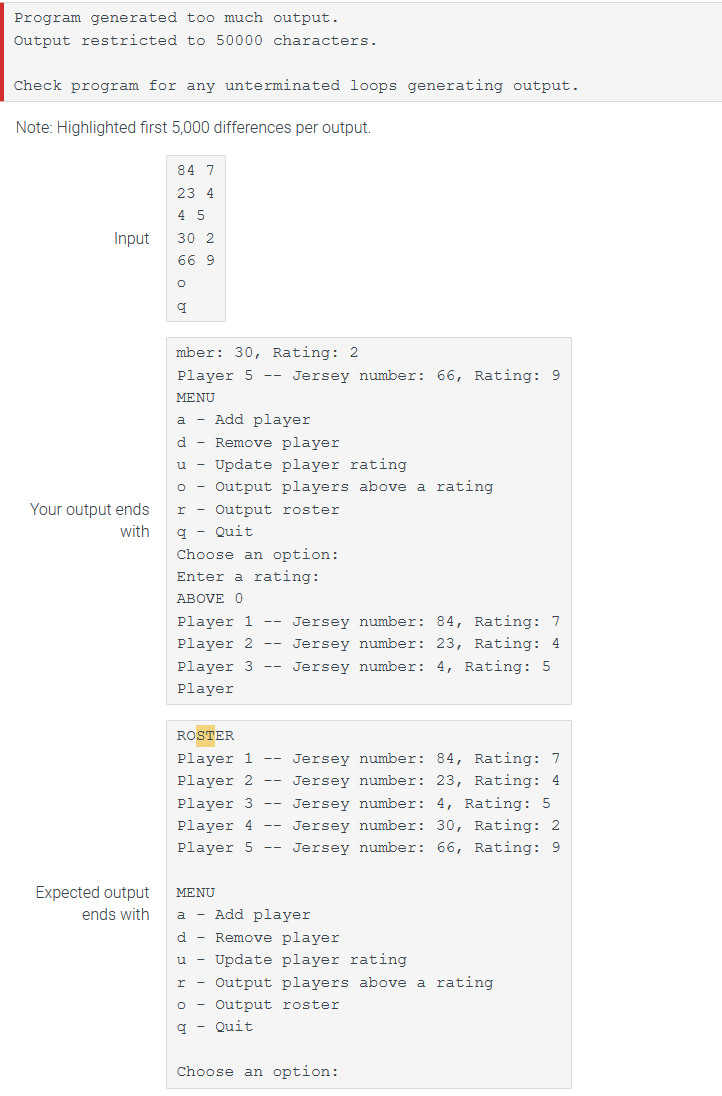Solved Ex: MENU a - Add player d - Remove player u - Update | Chegg.com