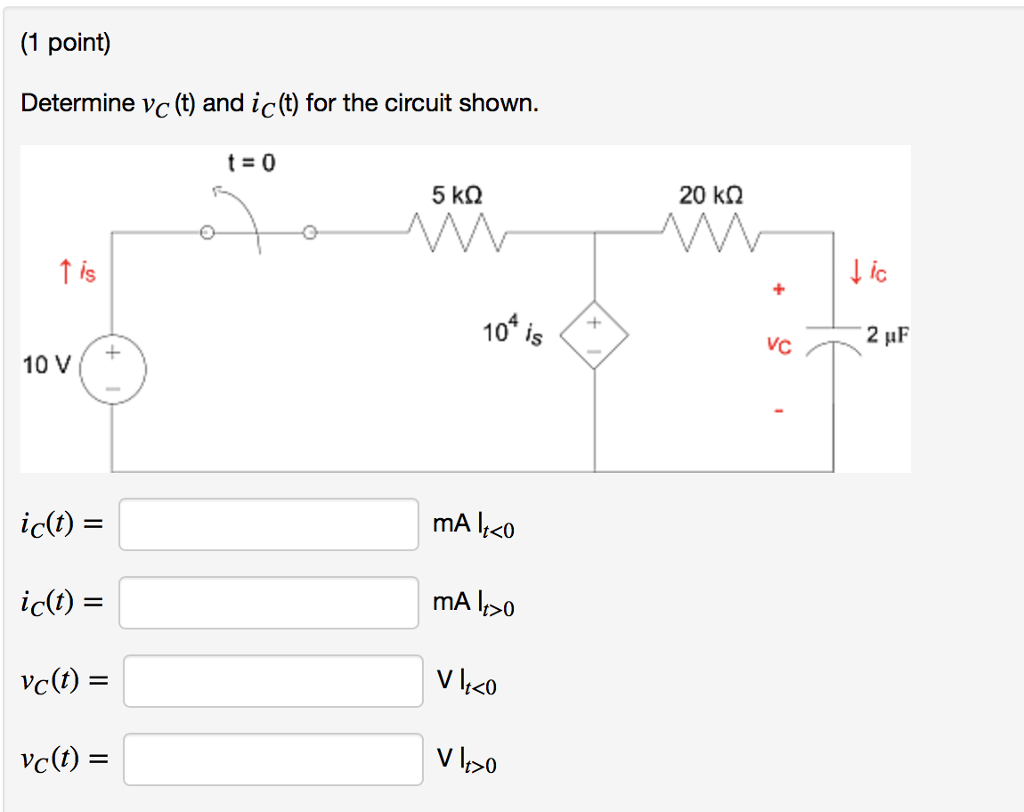 Solved (1 point) Determine vc() and ic(t) for the circuit | Chegg.com