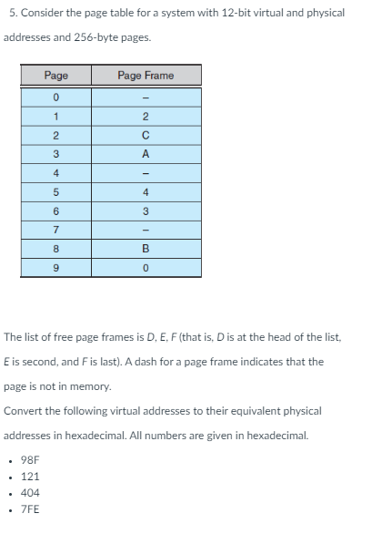 Solved 5. Consider the page table for a system with 12 -bit | Chegg.com