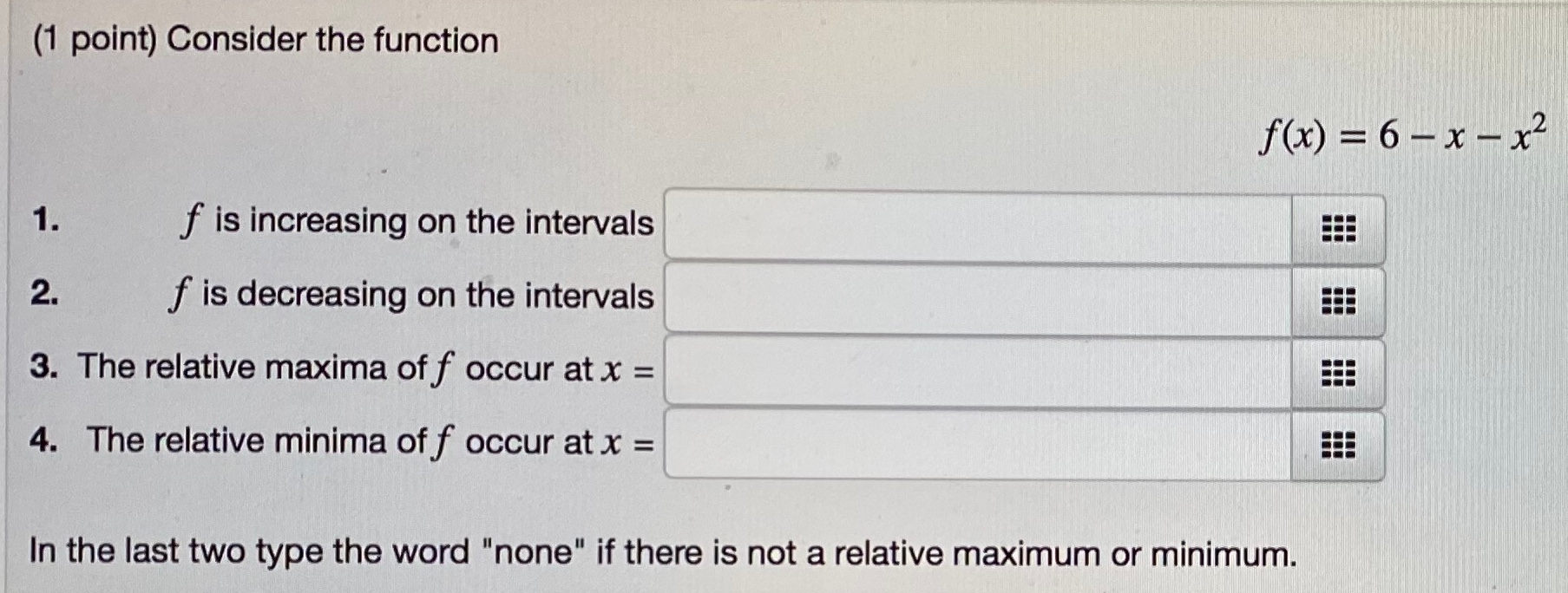 Solved (1 point) Consider the function: f(x) = x3 + 12x2 + | Chegg.com