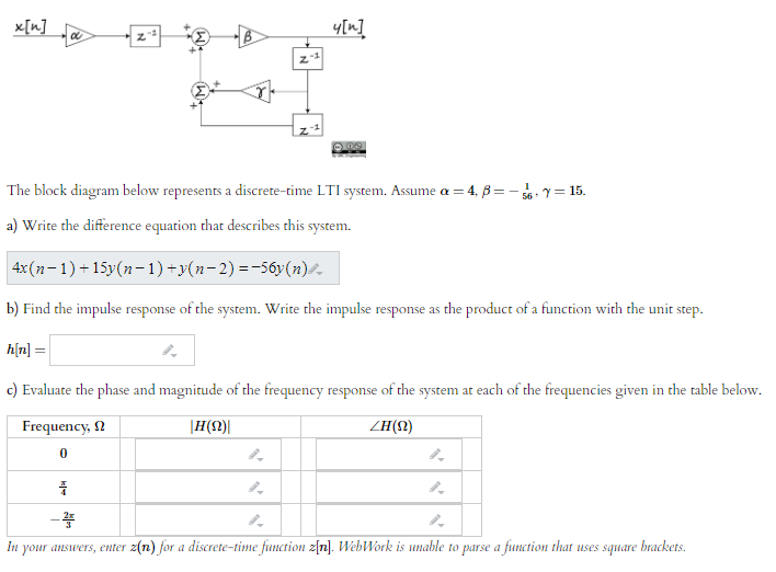 Solved x[n] y[n] The block diagram below represents a | Chegg.com