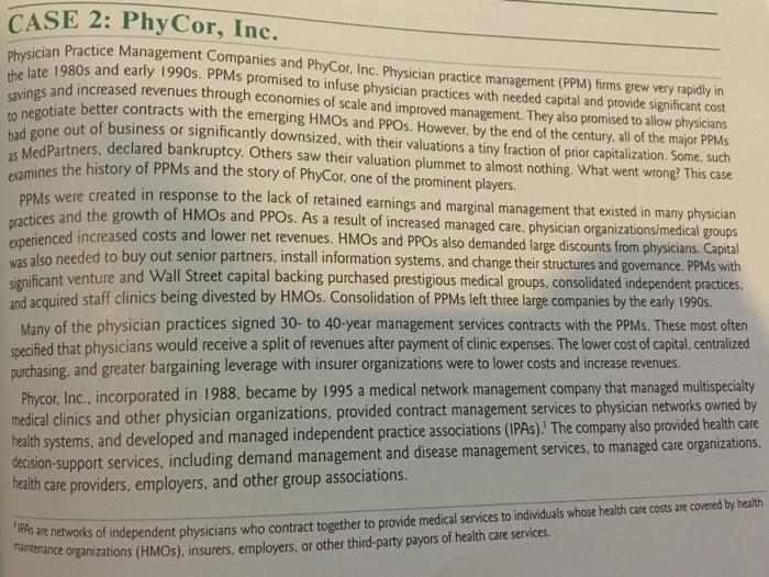 Solved Read the Case Study on page 315 called PhyCor, Inc. | Chegg.com