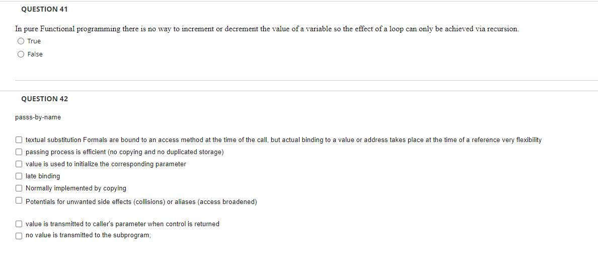 Solved QUESTION 41 In pure Functional programming there is | Chegg.com