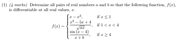 Solved (1) (4 marks) Determine all pairs of real numbers a | Chegg.com