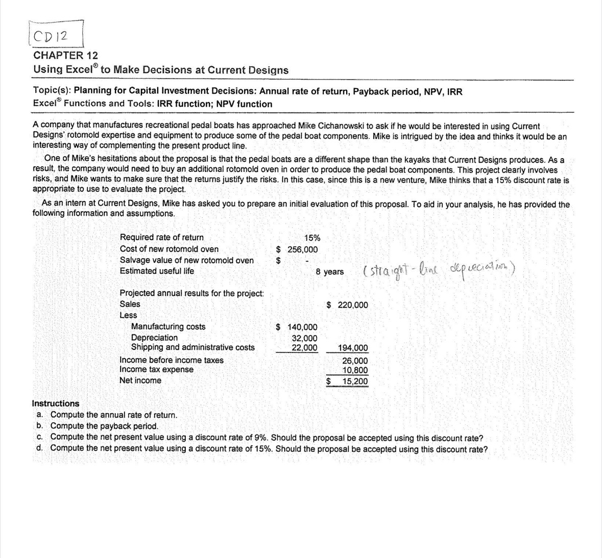 Solved CHAPTER 12 Using Excel ⊕ to Make Decisions at Current | Chegg.com