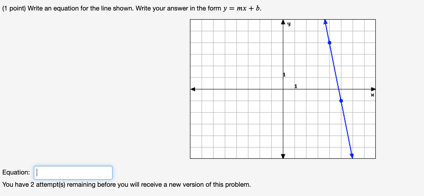 Solved (1 point) Write an equation for the line shown. Write | Chegg.com