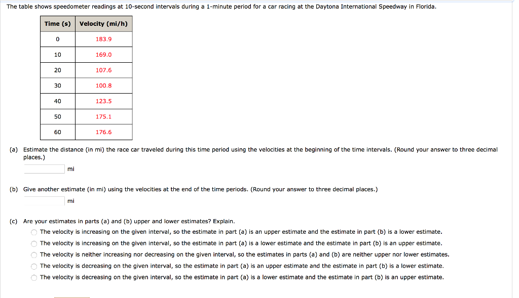 Solved The table shows speedometer readings at 10-second | Chegg.com