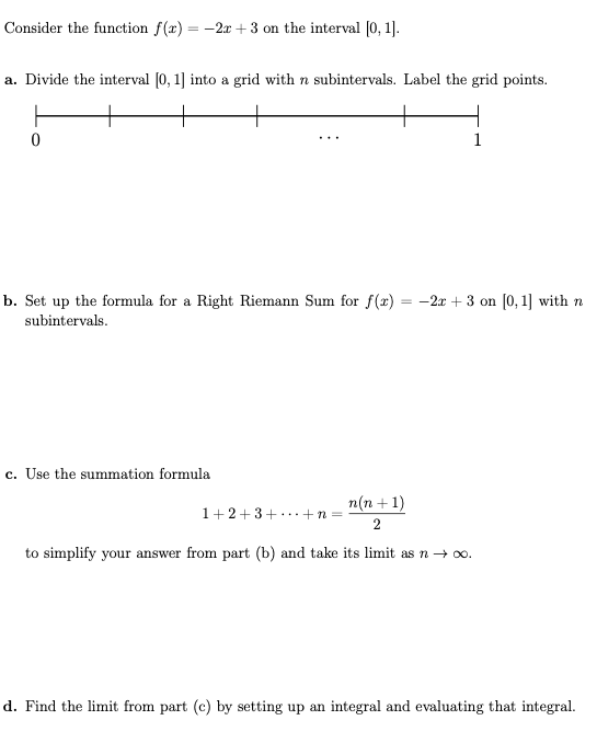 Solved Consider the function f(x) = -2c +3 on the interval | Chegg.com