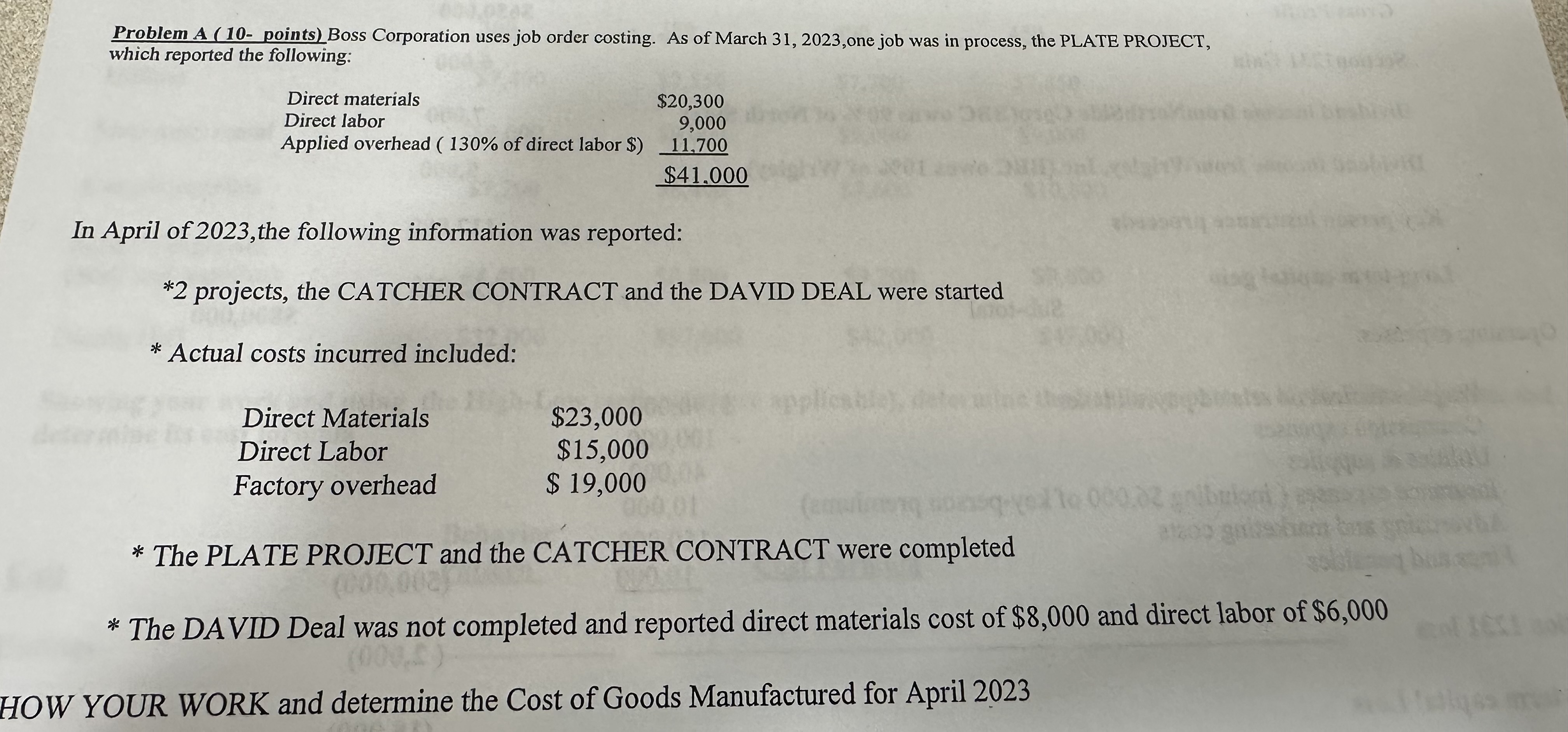 Solved Problem A (10- points) Boss Corporation uses job | Chegg.com