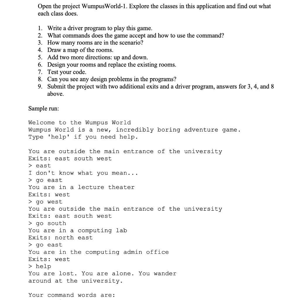 Open the project WumpusWorld-1. Explore the classes | Chegg.com