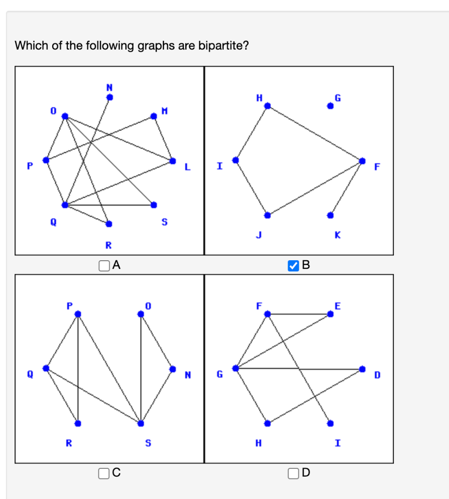 Solved Which of the following graphs are bipartite? | Chegg.com Solved Which of the following graphs are bipartite? | Chegg.com