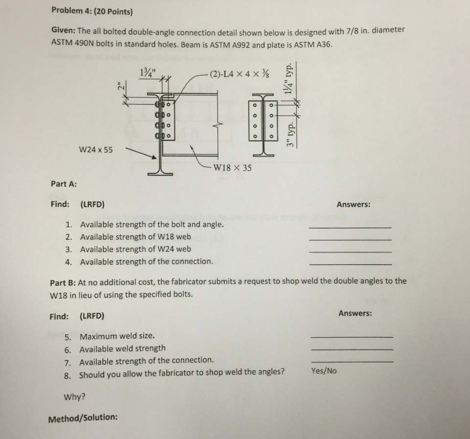Problem 4: (20 Points) Given: The all bolted | Chegg.com