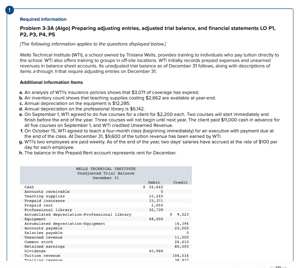 Solved Required information Problem 3-3A (Algo) Preparing | Chegg.com