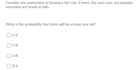 Solved Consider the experiment of tossing a fair coin 3 | Chegg.com