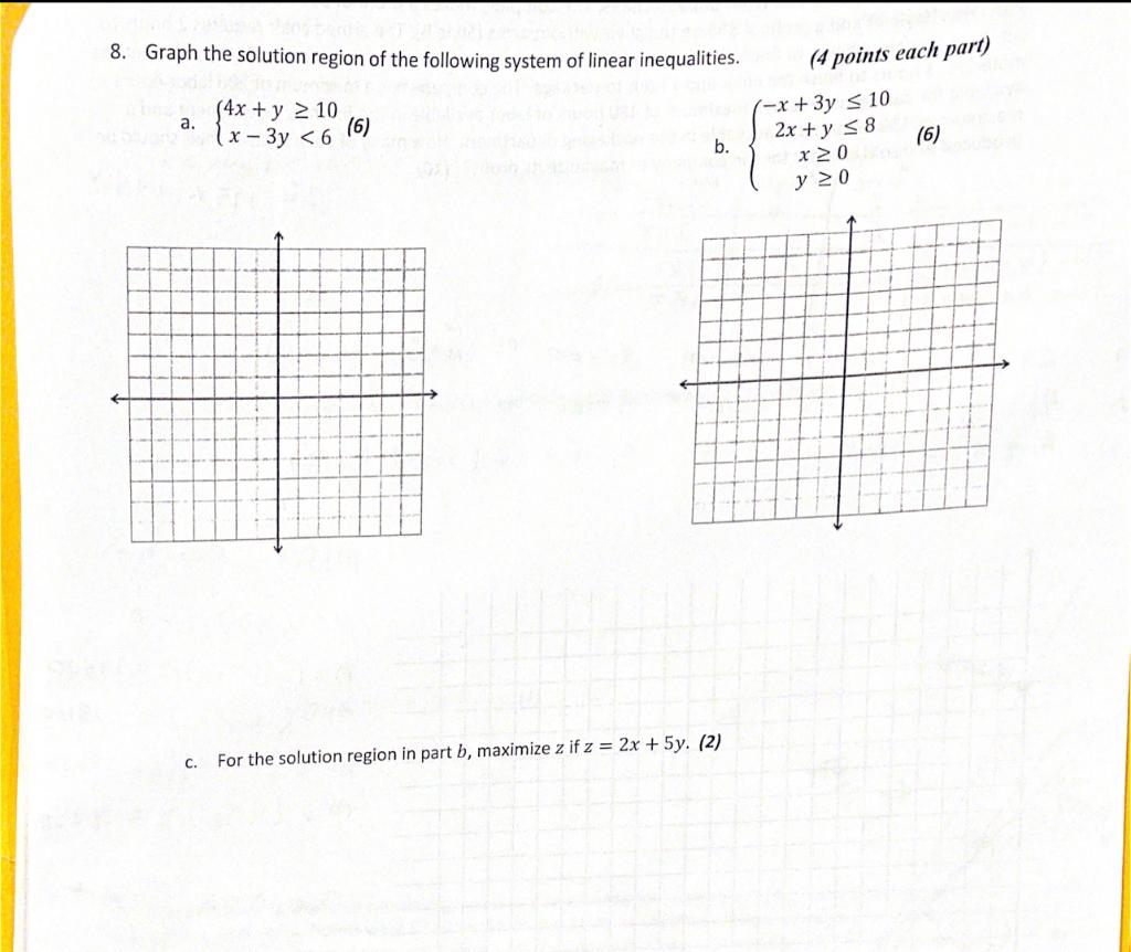 Solved 8. Graph the solution region of the following system | Chegg.com