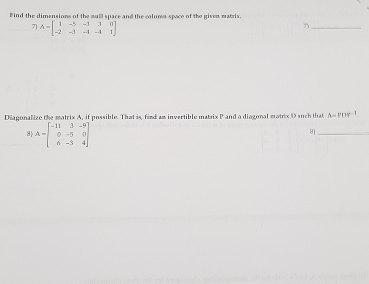 Solved Find the dimensions of the null space and the column | Chegg.com