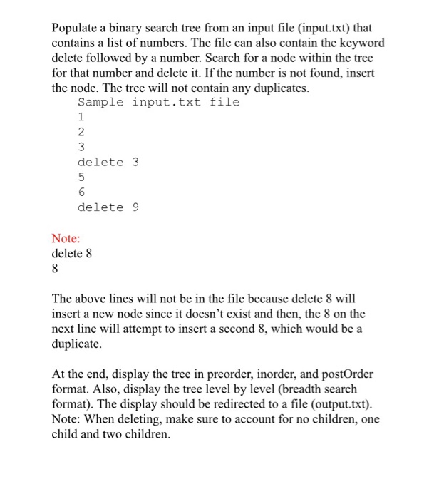 Solved Populate A Binary Search Tree From An Input File 1266