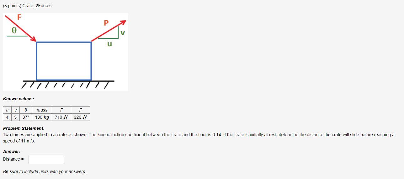 Solved (3 points) Crate_2Forces F P V u Known values: u V A | Chegg.com