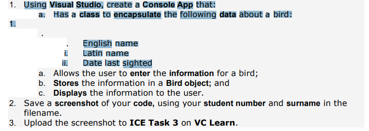 Solved 1. Using Visual Studio, create a Console App that: a. | Chegg.com