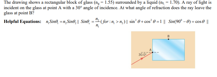 Solved The drawing shows a rectangular block of glass (ng = | Chegg.com