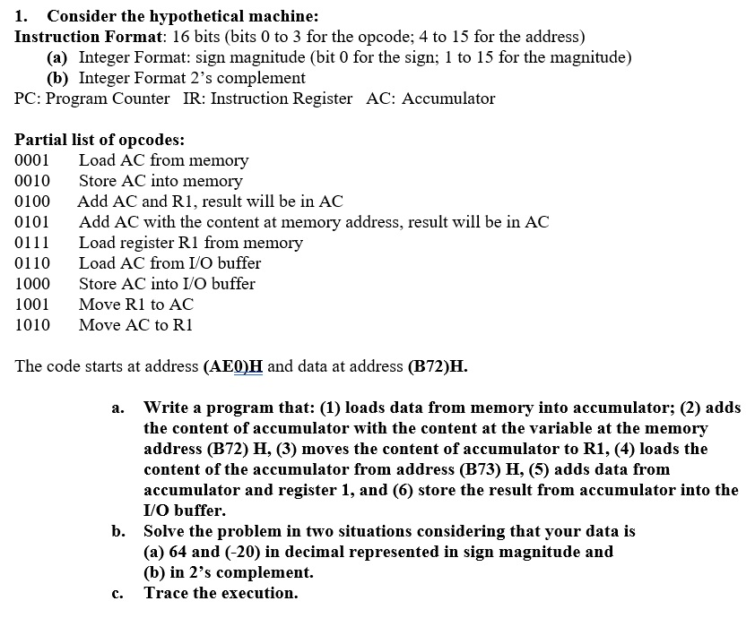 1. Consider the hypothetical machine: Instruction | Chegg.com