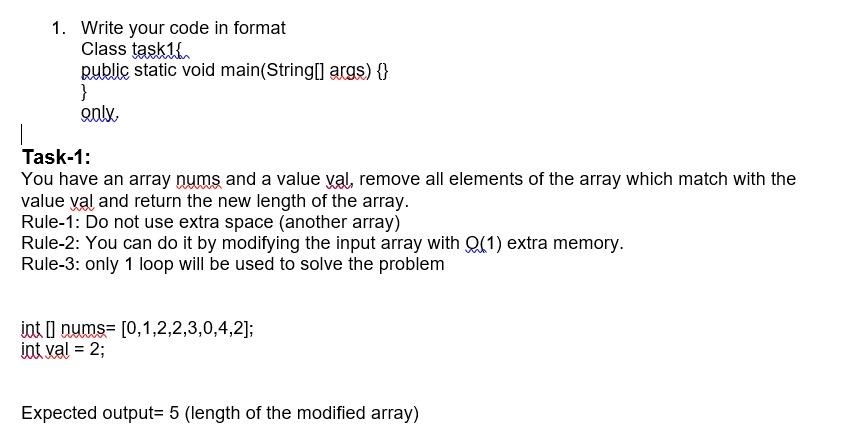 Solved 1. Write your code in format Class task 1 public | Chegg.com