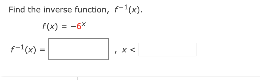 Solved Find the inverse function, f−1(x). f(x)=−6x f−1(x)=,x | Chegg.com
