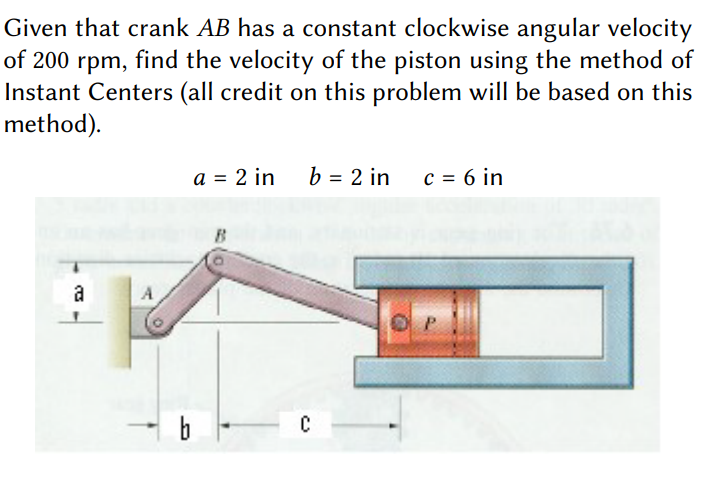 Solved of 200 rpm, Given that crank AB has a constant | Chegg.com