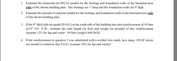 Solved 1. Estimate the formwork (in SFCA) needed for the | Chegg.com