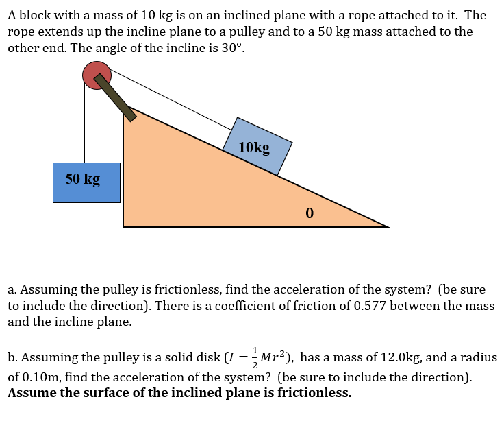 Solved A block with a mass of 10 kg is on an inclined plane | Chegg.com