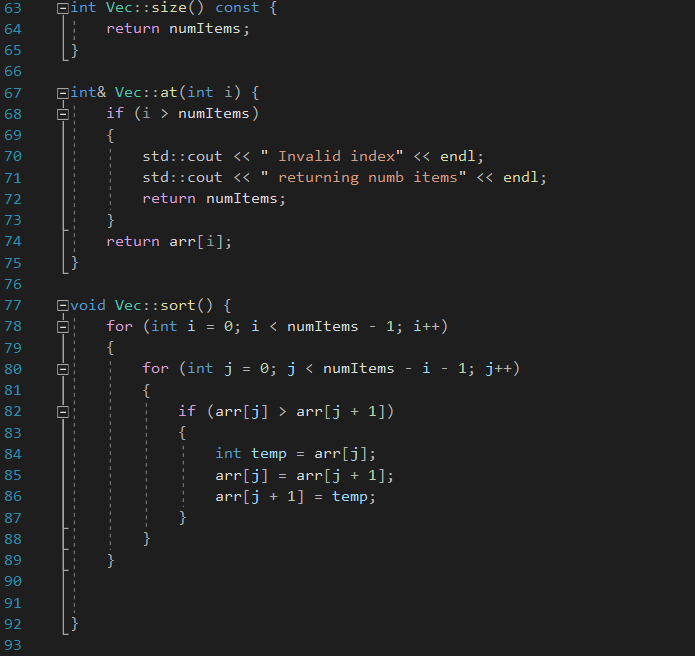 Solved return numItems; int\& Vec: :at(int i) \{ if ( i> | Chegg.com