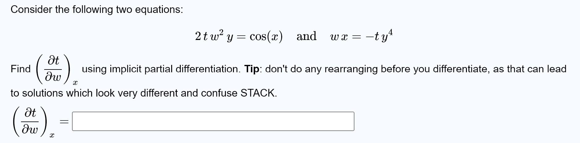 Solved Consider the following two equations: 2tw2y=cos(x) | Chegg.com