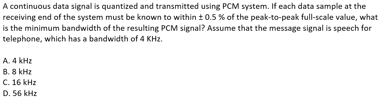 Solved A continuous data signal is quantized and transmitted | Chegg.com