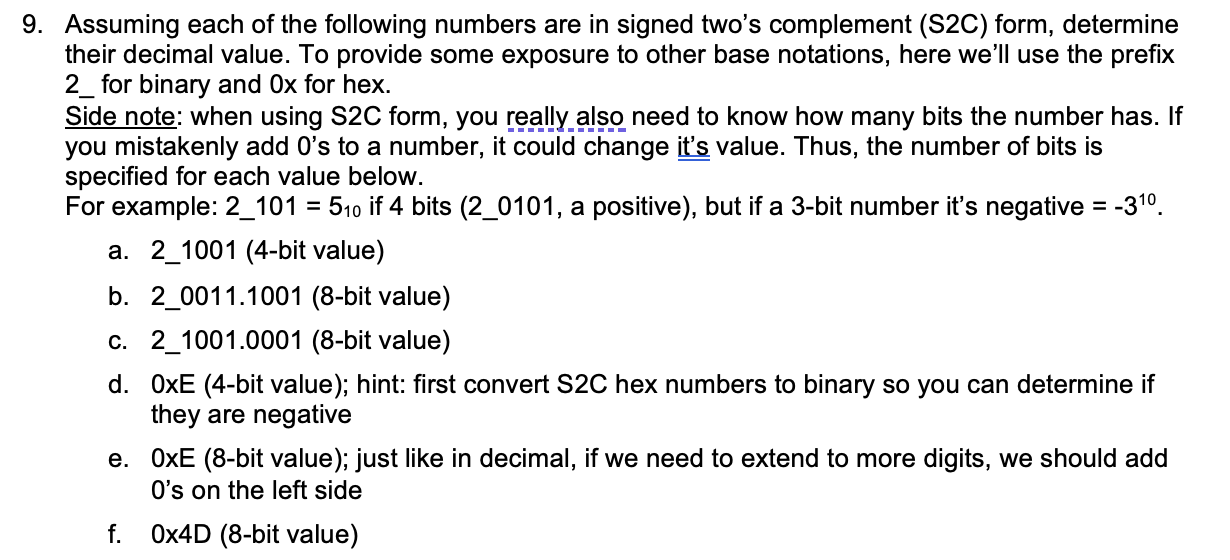 Solved Assuming each of the following numbers are in signed | Chegg.com