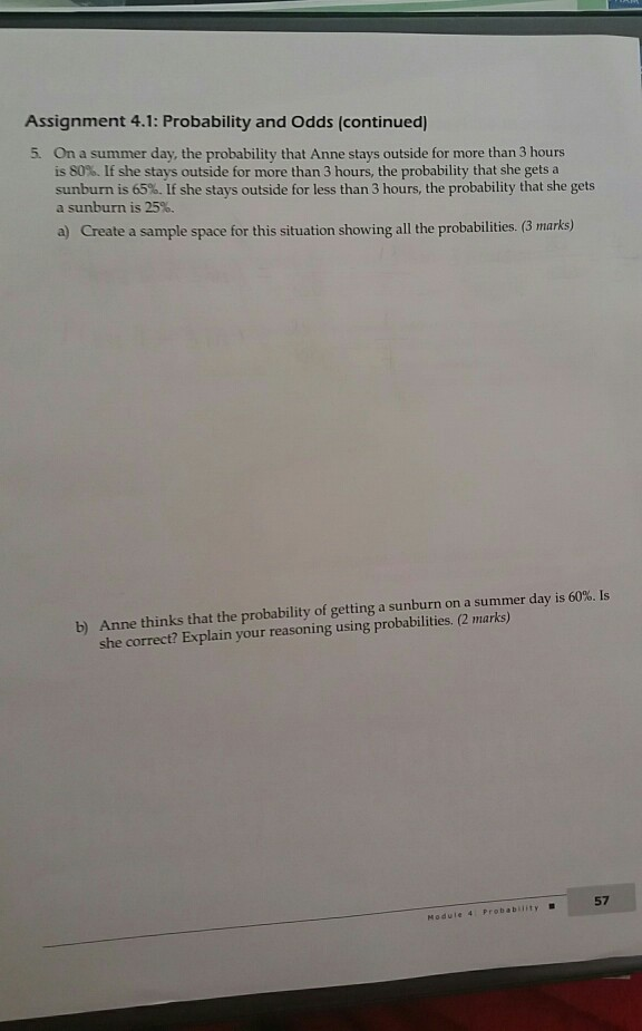 Solved Assignment 4.1: Probability and Odds (continued) 5. | Chegg.com